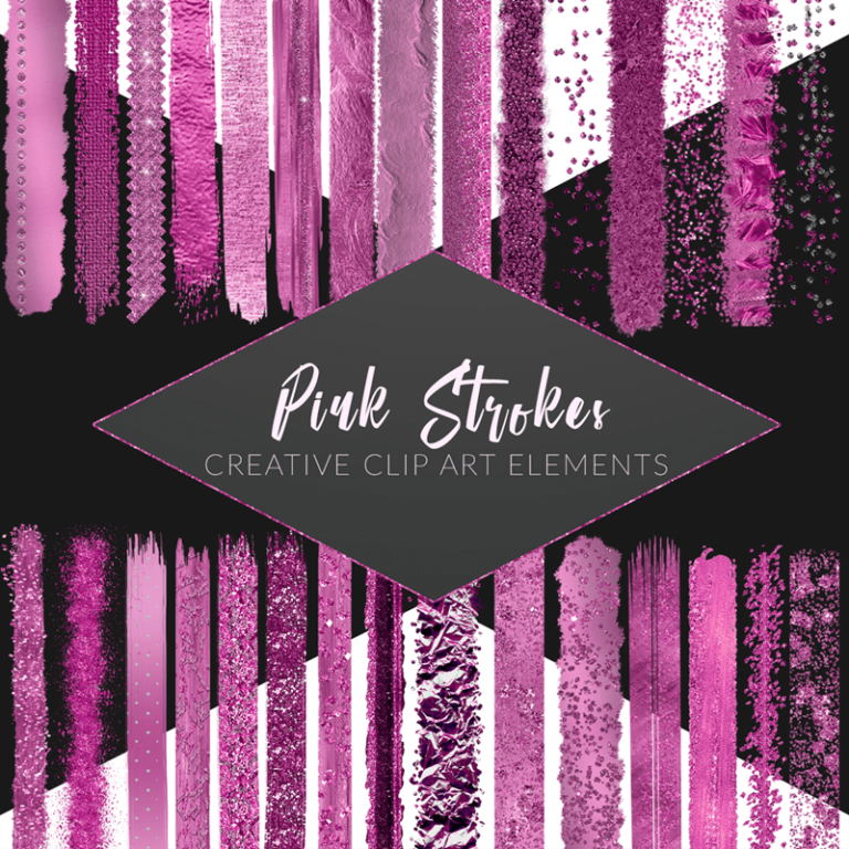 Pink Metallic Brush Strokes Clip Art Set - PrettyWebz Media Business ...